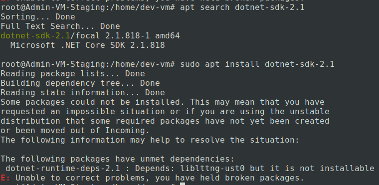 Unable to install .NET Core SDK 2.1 on WSL Linux Ubuntu 18.04 · Issue #1889 · dotnet/core · GitHub