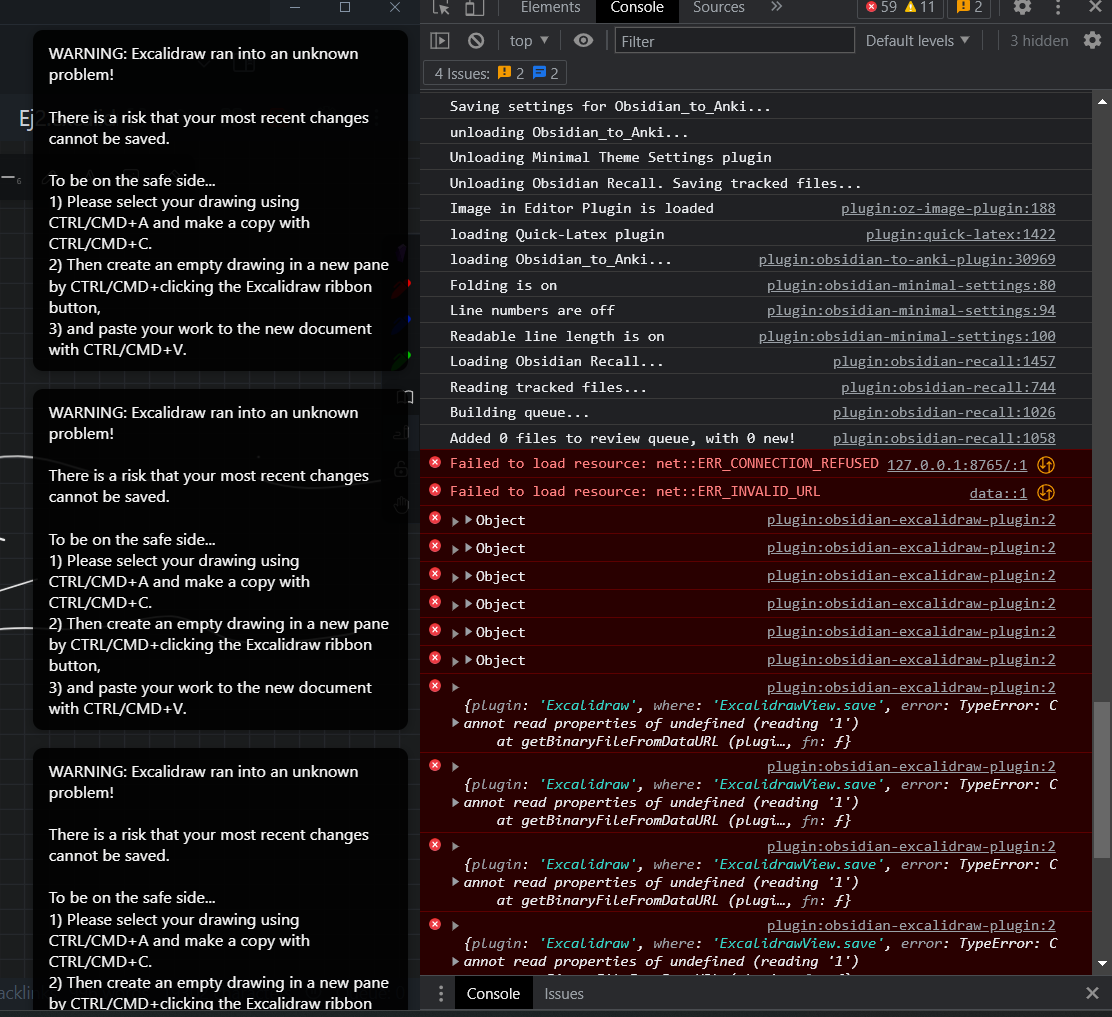 Bug Unexpected Error Pasting Image And Lost Data · Issue 1087 · Zsviczianobsidian Excalidraw