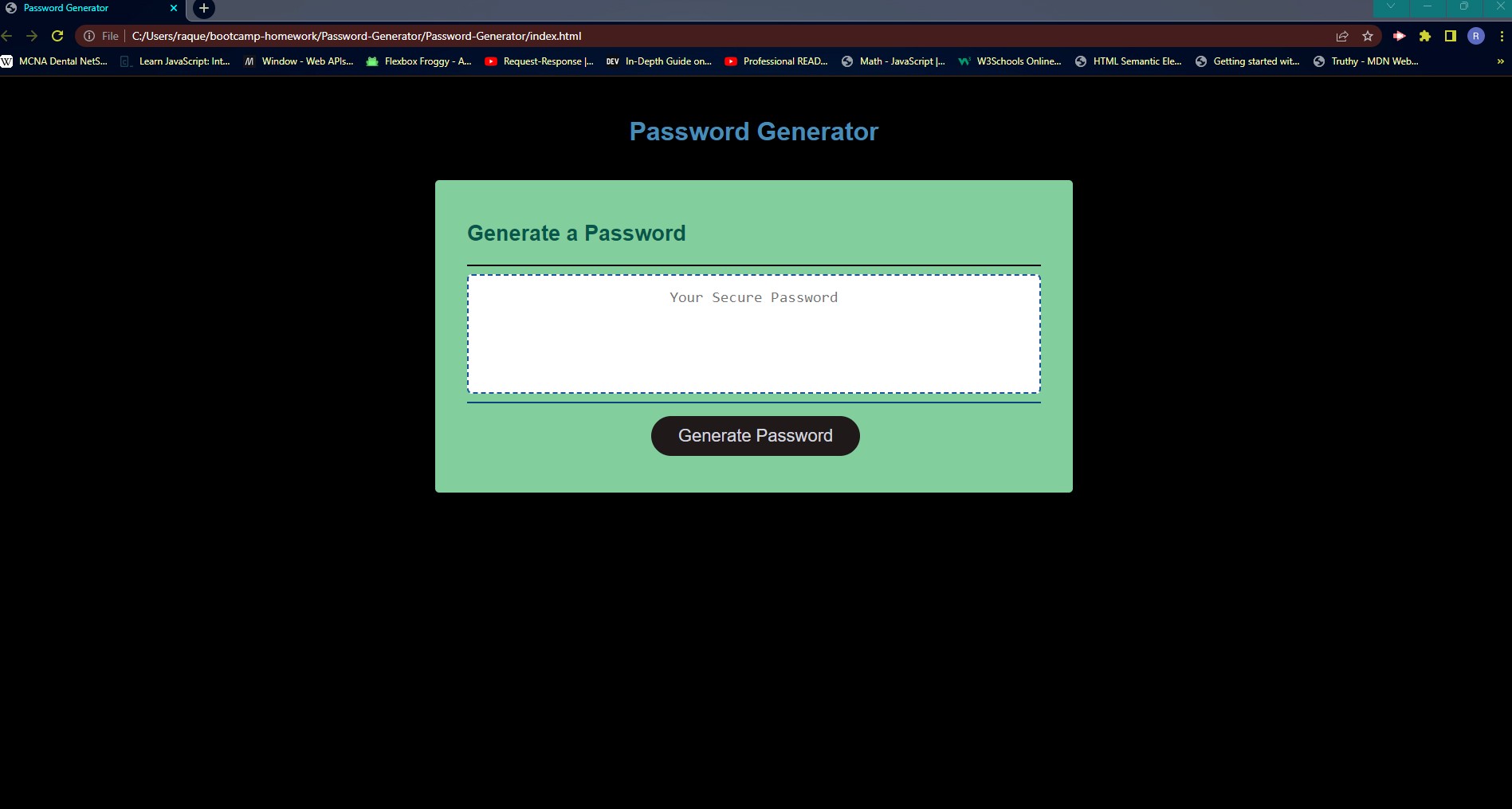GitHub - Raquel-t/Password-Generator: Create strong password that provides greater security.