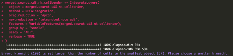 IntegrateLayers won't accept k.weight · Issue #7479 · satijalab/seurat · GitHub