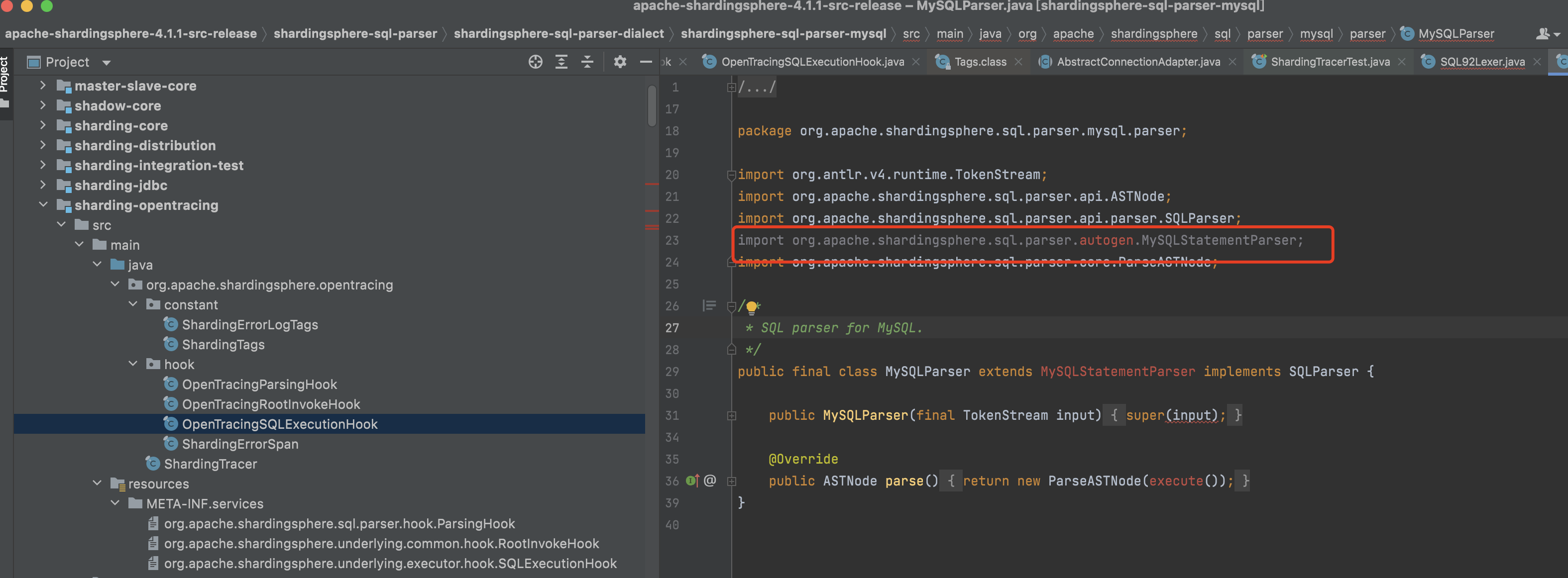 "org.apache.shardingsphere.sql.parser.autogen.MySQLStatementParser" not exists? · Issue #13014 ...
