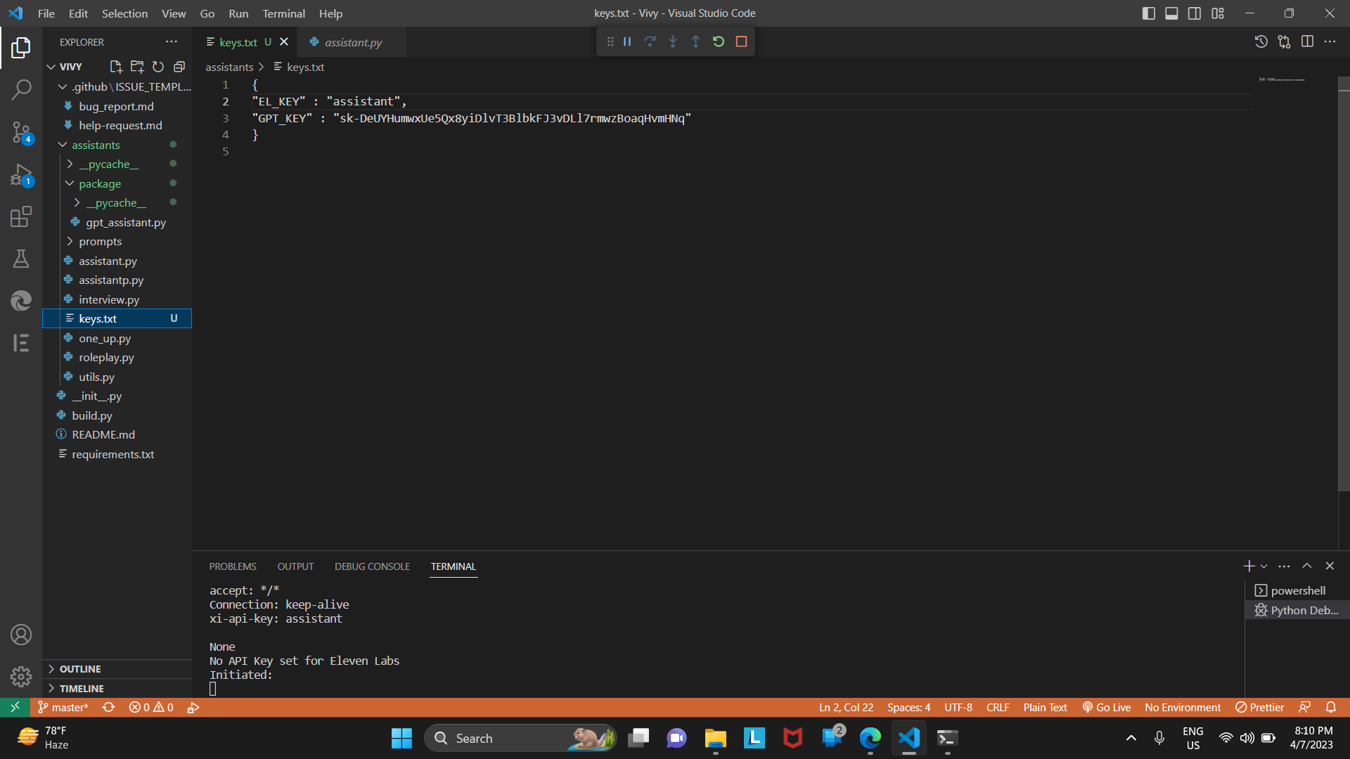 I got problem in assistant.py · Issue #3 · JarodMica/Vivy · GitHub