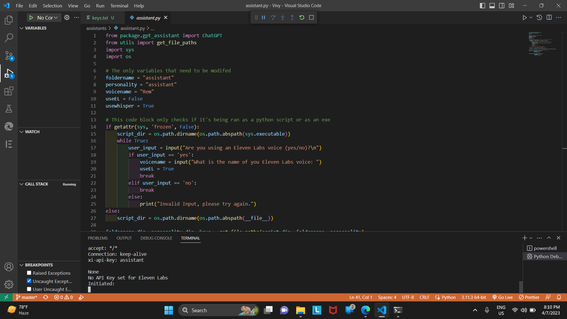 I got problem in assistant.py · Issue #3 · JarodMica/Vivy · GitHub