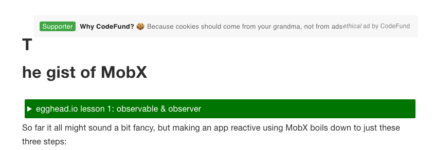 Documentation Titles Word-break oddly due to Codefund adverts · Issue #2027 · mobxjs/mobx · GitHub