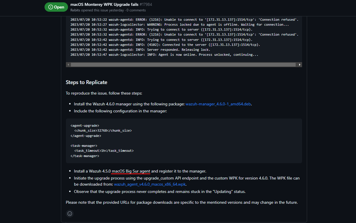 Macos Monterey Wpk Upgrade Fails · Issue 17984 · Wazuh Wazuh · Github