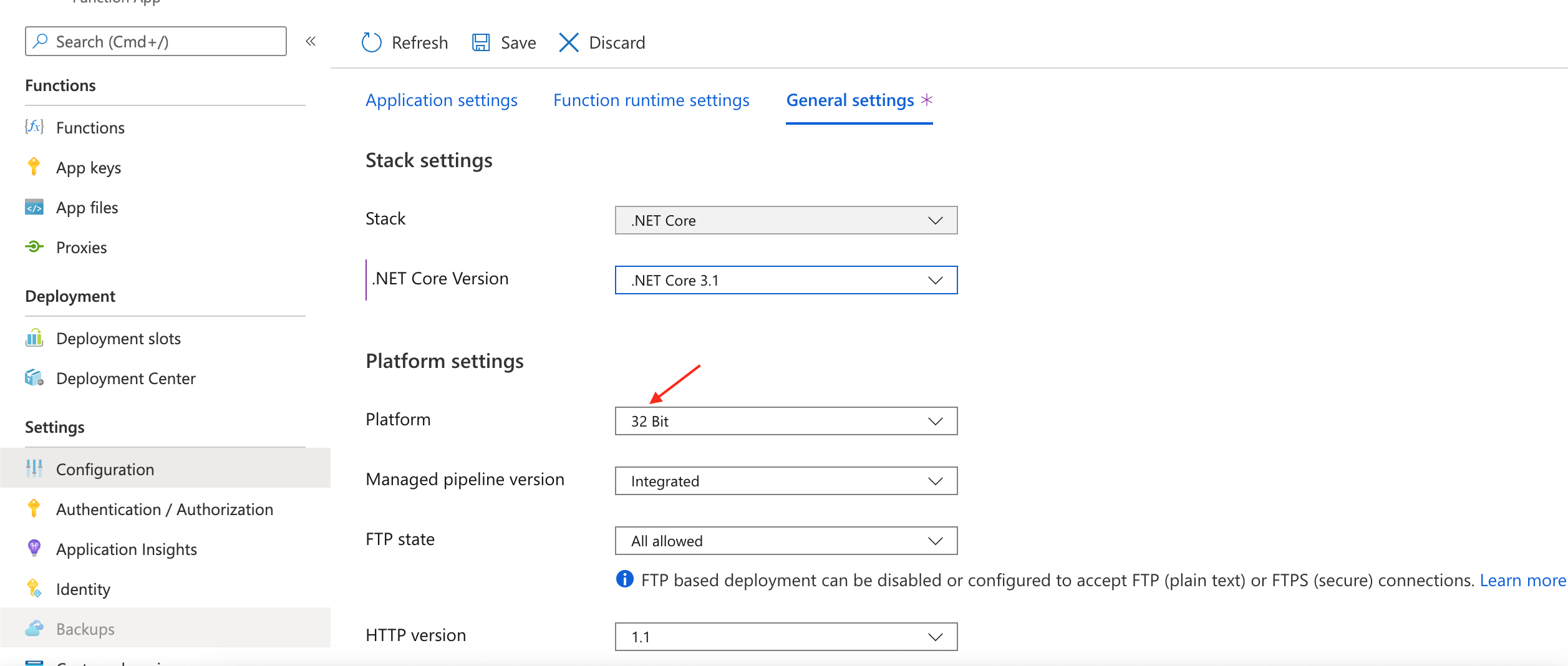 When deploying 64 bit project, Azure function app should be updated to 64 bit mode · Issue #2326 ...
