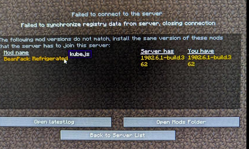 Registry Synchronization Error when joining a server [Solved] · Issue #689 · KubeJS-Mods/KubeJS ...