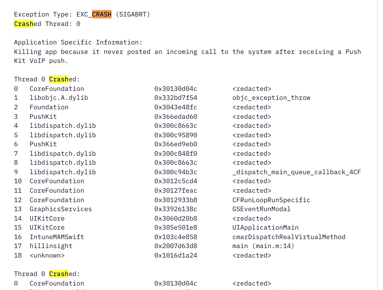 NSInternalInconsistencyException Killing app because it never posted an incoming call to the ...