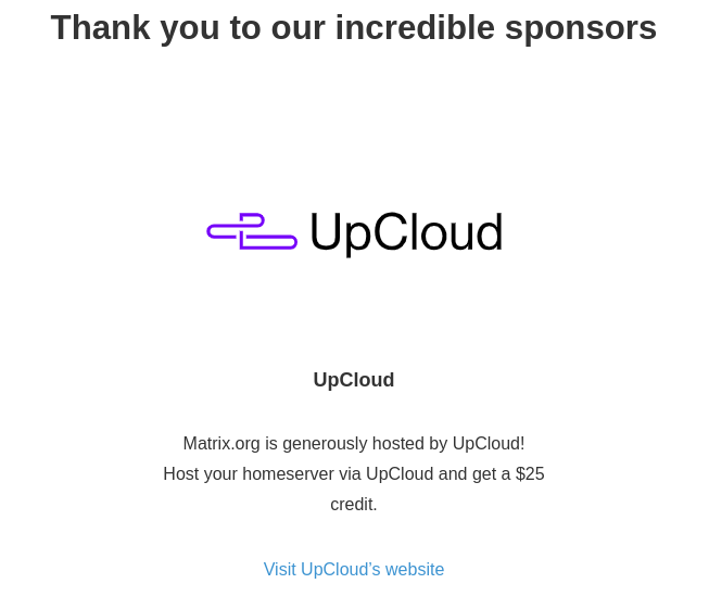 Incorrect UpCloud mention in the home page · Issue #2078 · matrix-org/matrix.org · GitHub