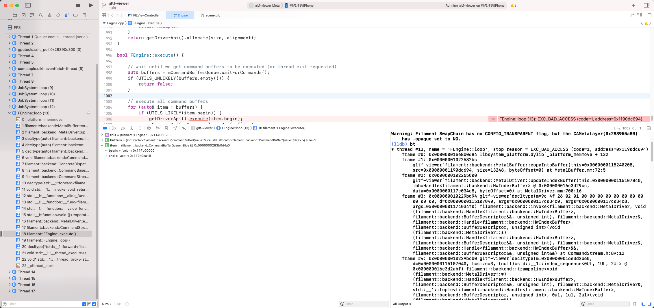 【Metal】gltf-viewer demo crashed when loading glb asset on ios device · Issue #5706 · google ...