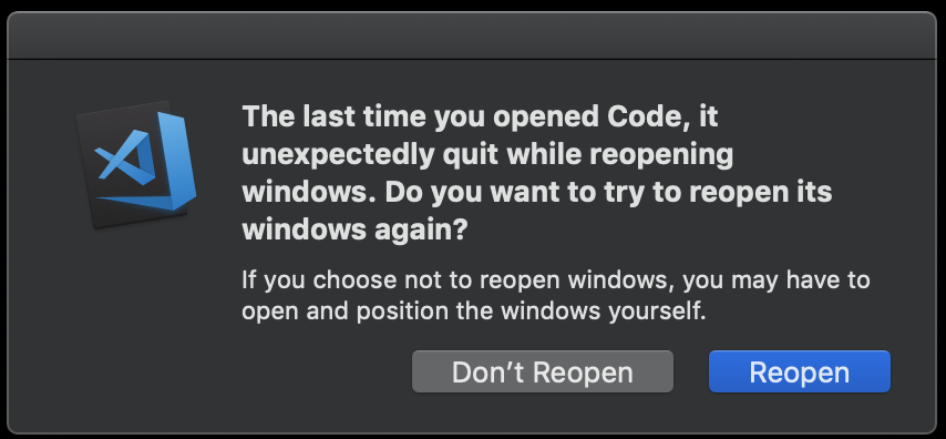 Vscode Reopening Error On Every Time Launch · Issue 64136 · Microsoftvscode · Github
