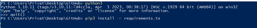 i installed python3 .but when i go over to : pip3 install -r requirements.txt ,then i get the ...