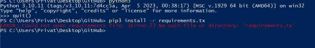 i installed python3 .but when i go over to : pip3 install -r ...