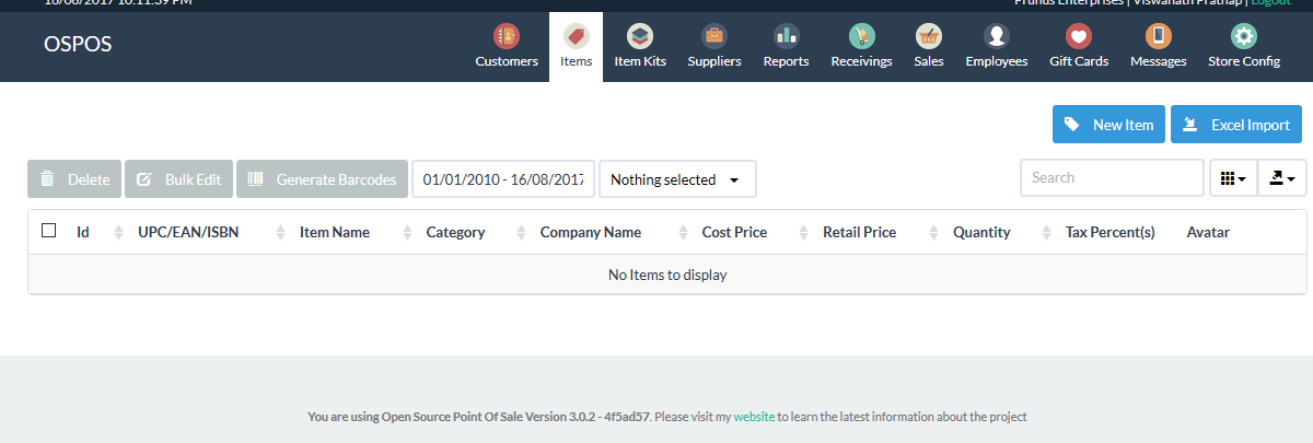 Items Page show 'No Items to Display' · Issue #1476 · opensourcepos/opensourcepos · GitHub