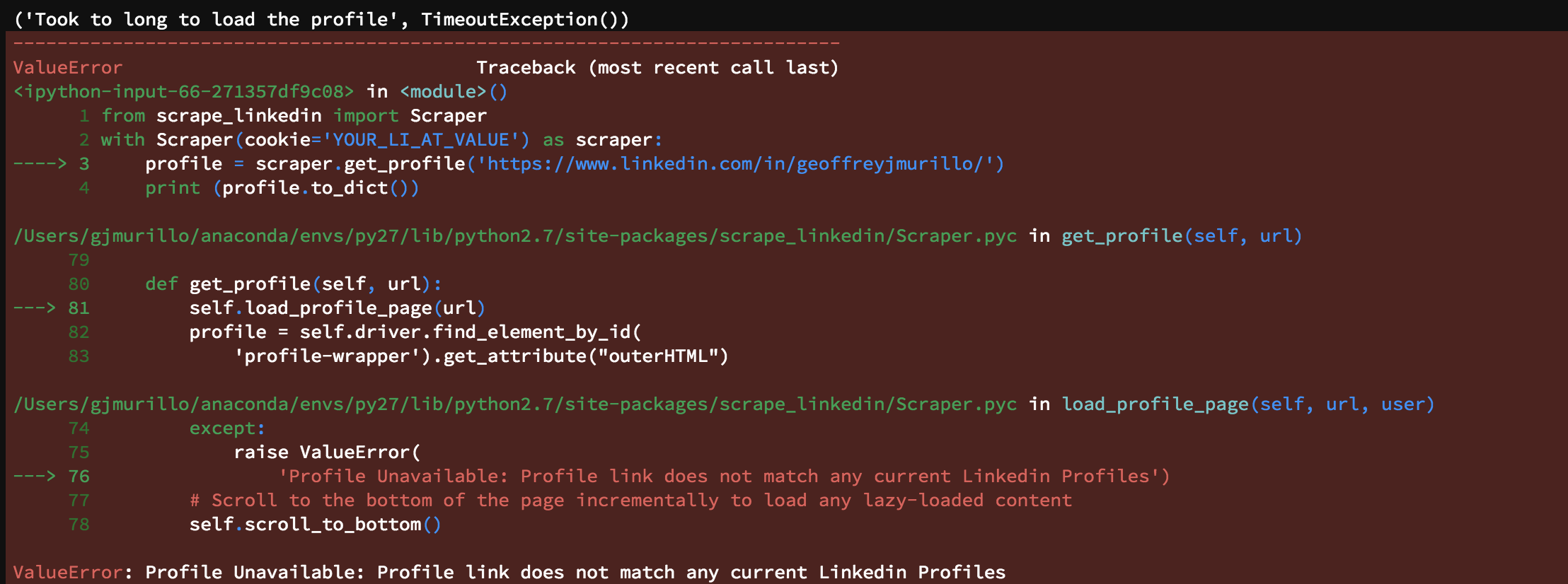 Error: Profile doesn't match · Issue #1 · austinoboyle/scrape-linkedin-selenium · GitHub