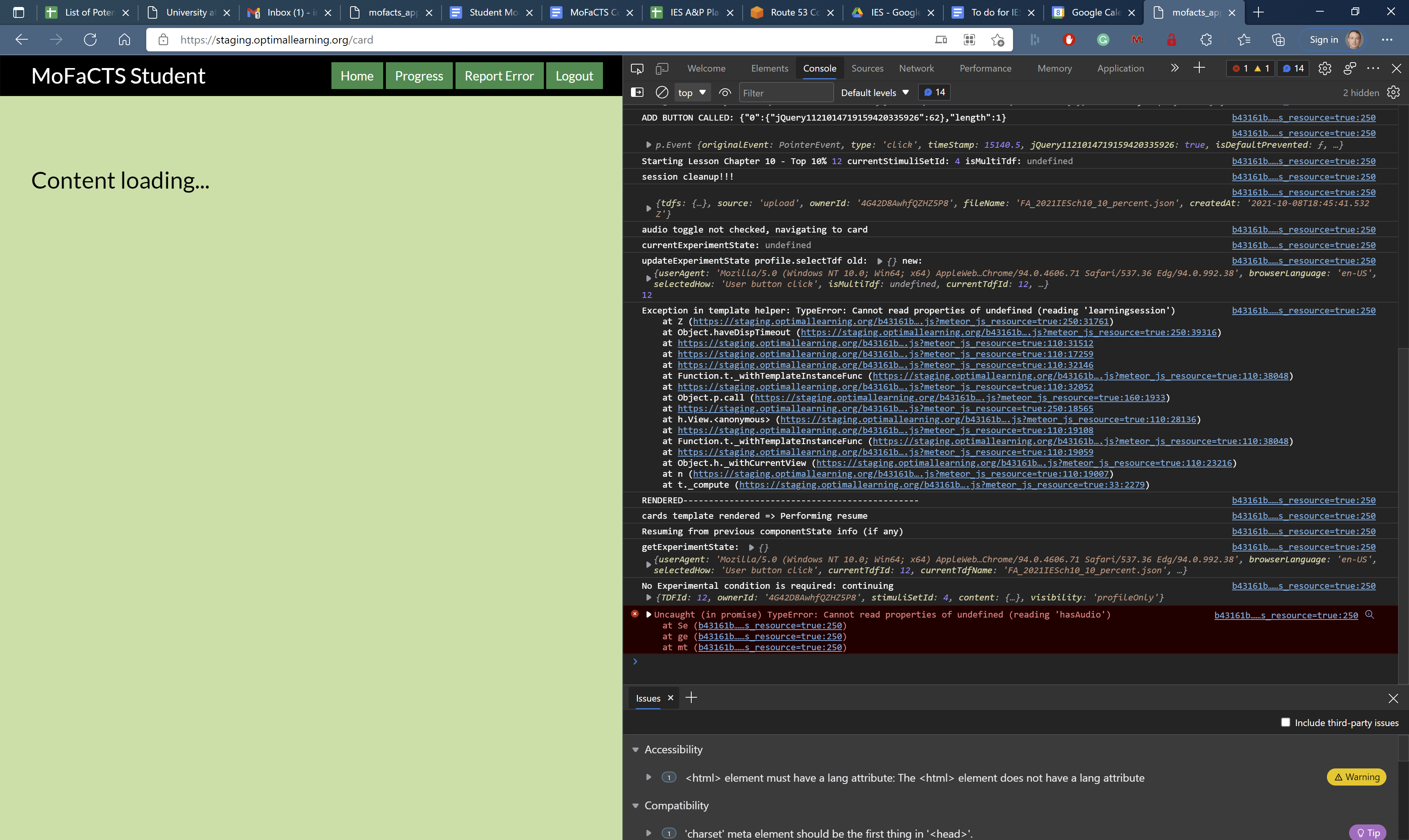 Content no longer loads · Issue #328 · memphis-iis/mofacts · GitHub