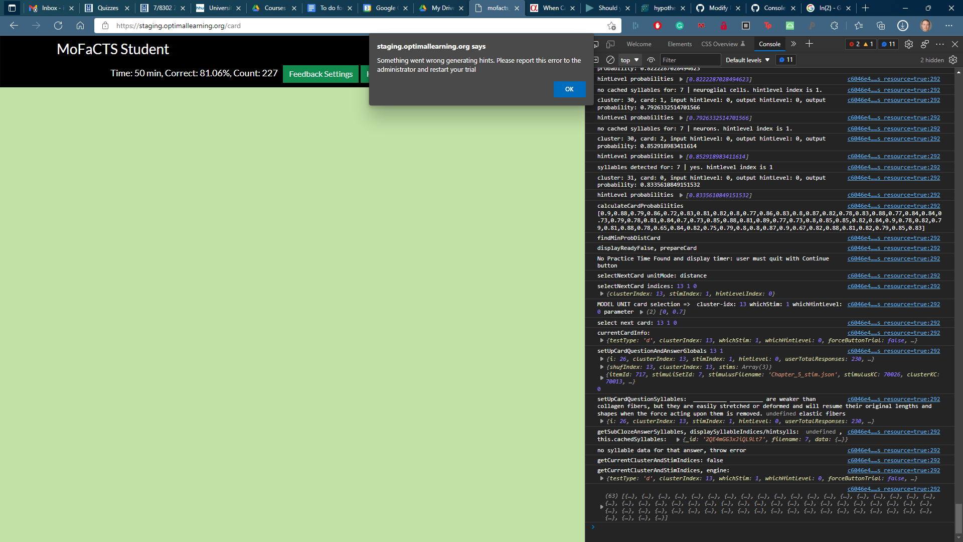 Console error and Missing hints · Issue #734 · memphis-iis/mofacts · GitHub