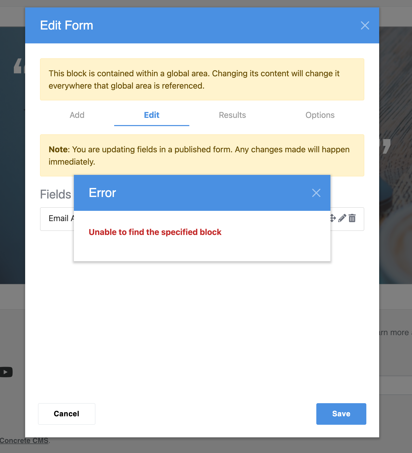 Atomik - can't edit the email form field in the footer form block - get error · Issue #11183 ...