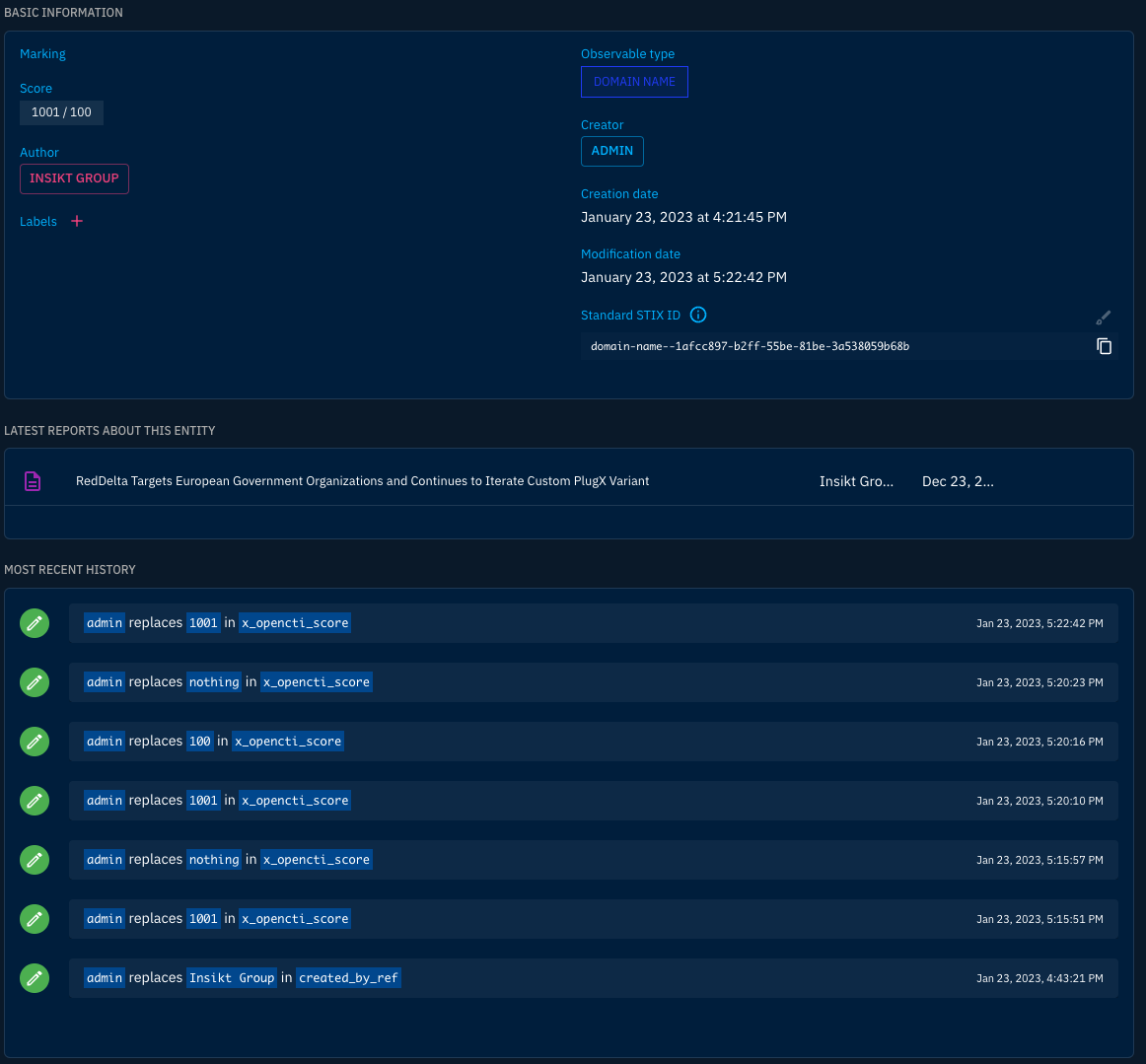 Platform Doesnt Validate Out Of Bound Observable Score · Issue 2772 · Opencti Platform Opencti