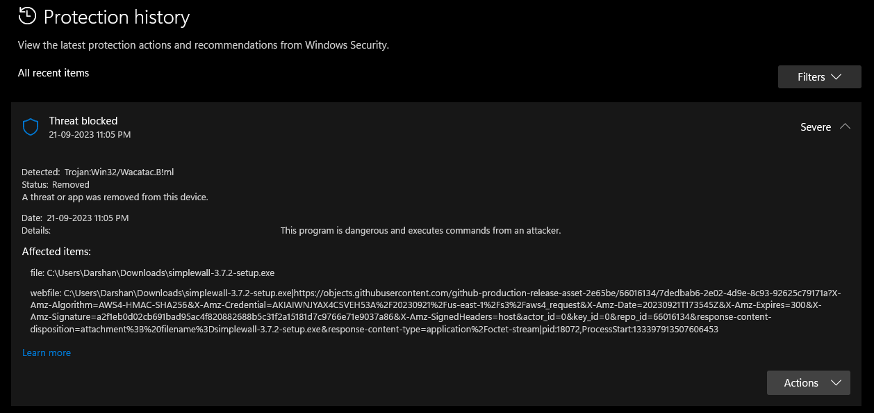[Bug] Several anti-virus programs identified simplewall-3.7.2-setup.exe as malicious. · Issue ...
