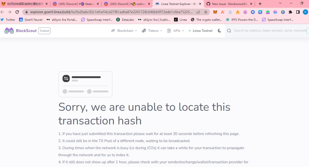 Linea Testnet My Transaction Not Transaction Hash · Issue 7386 · Blockscoutblockscout · Github 