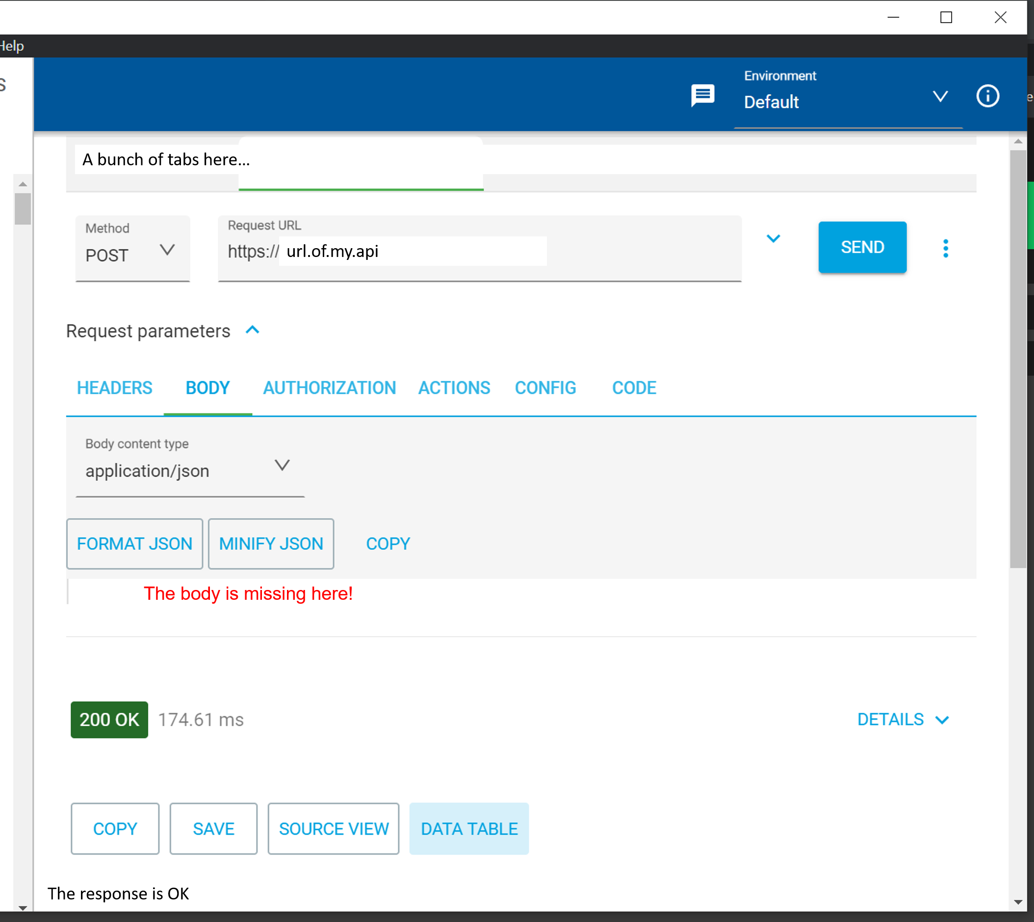 The request body disappears and becomes non-editable in the Windows ...