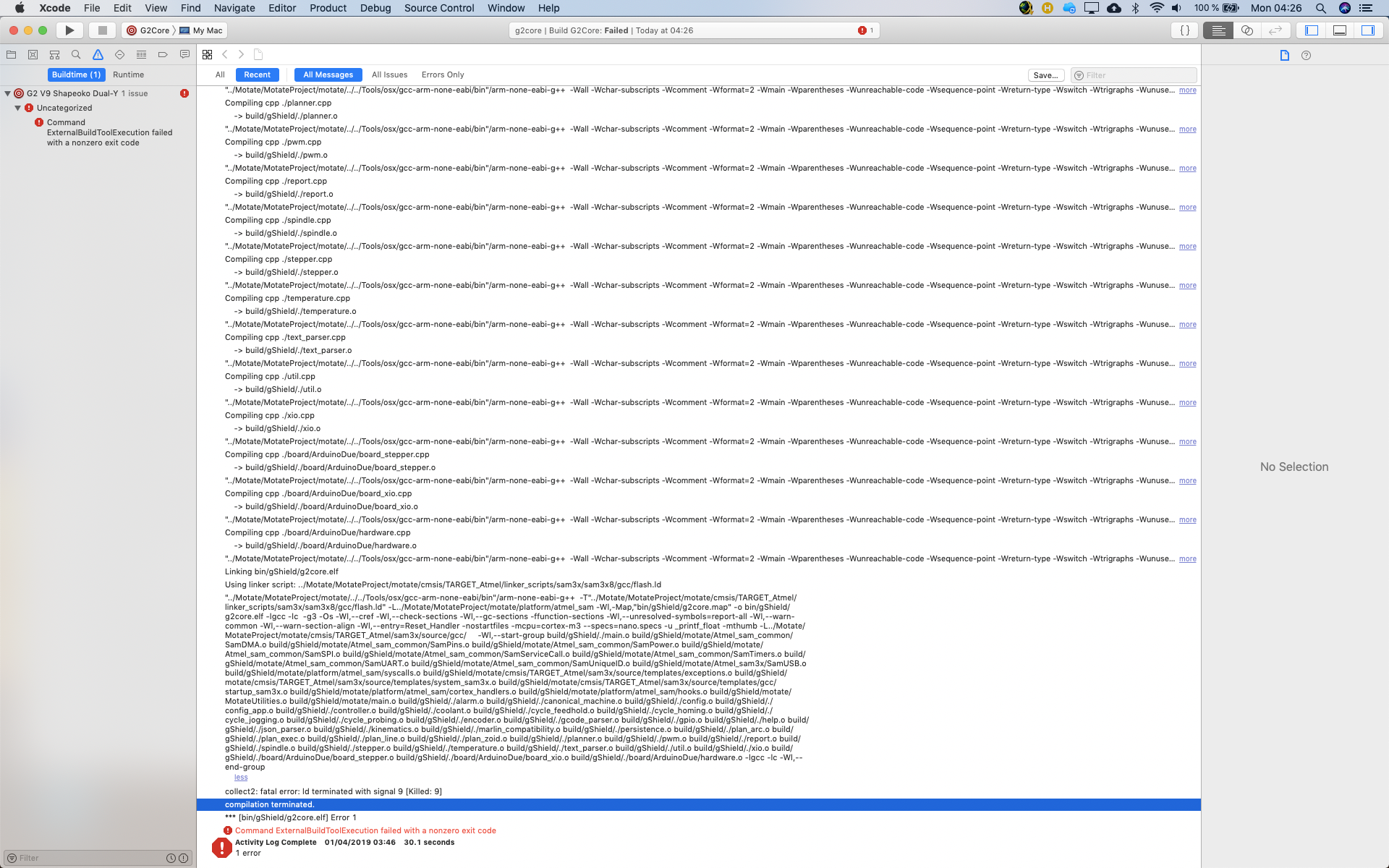 collect2: fatal error: ld terminated with signal 9 [Killed: 9] · Issue #406 · synthetos/g2 · GitHub