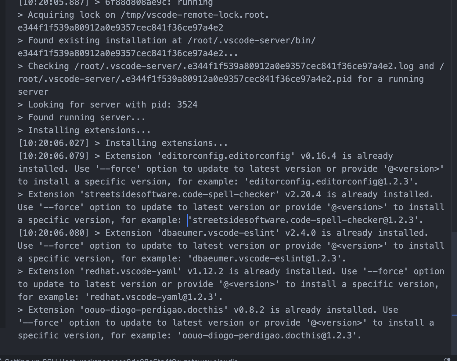 reconnect to remote host is blocked when it installing extensions · Issue #8522 · microsoft ...