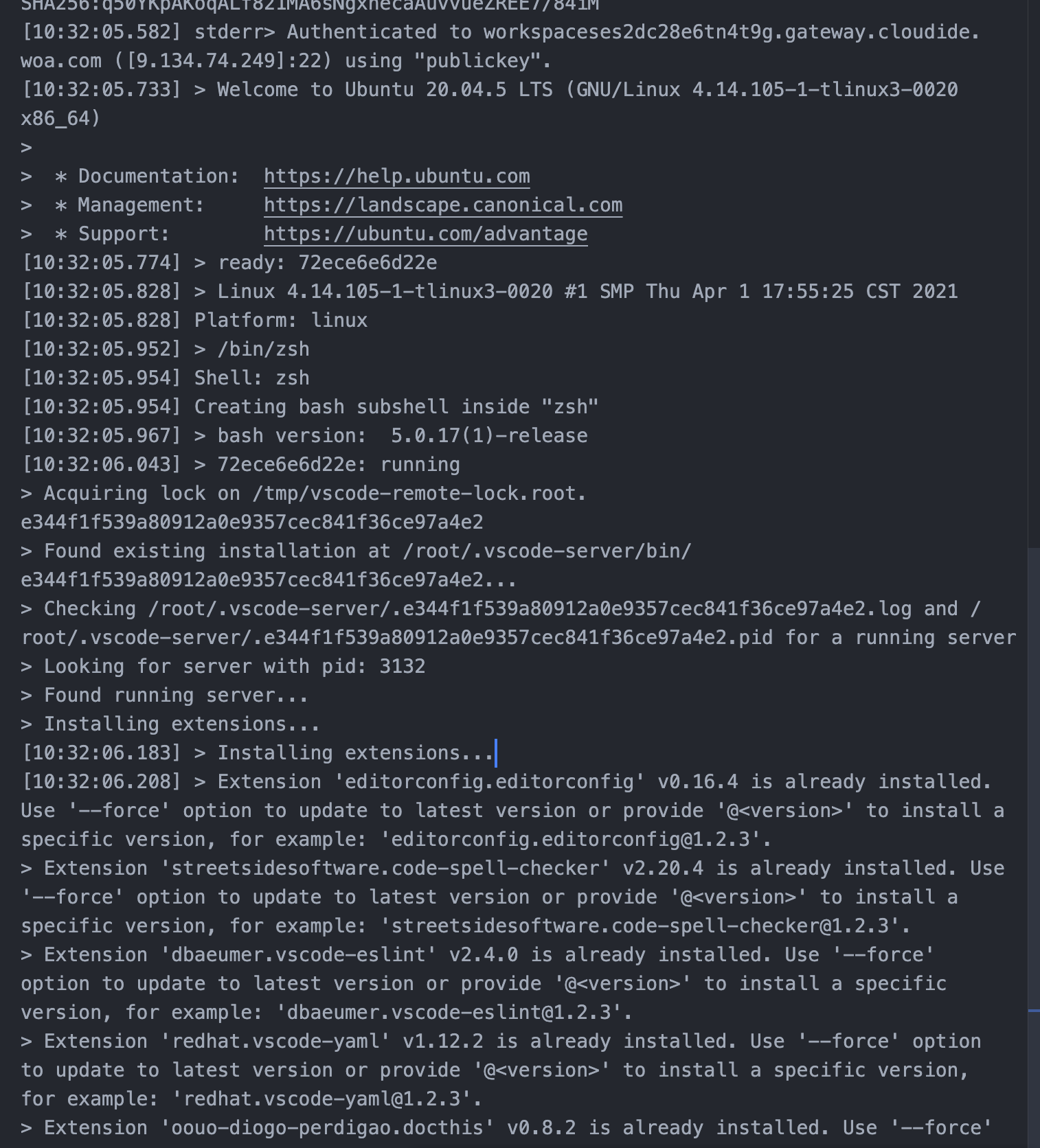 reconnect to remote host is blocked when it installing extensions · Issue #8522 · microsoft ...