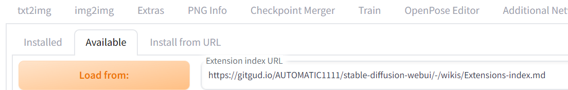 How to change Extensions / Available tab "Load from:" address? · AUTOMATIC1111 stable-diffusion ...