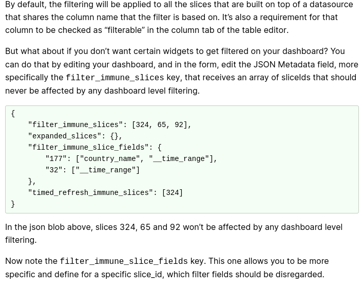 Stale documentation on filter_immune_slice_fields · Issue #15086 · apache/superset · GitHub