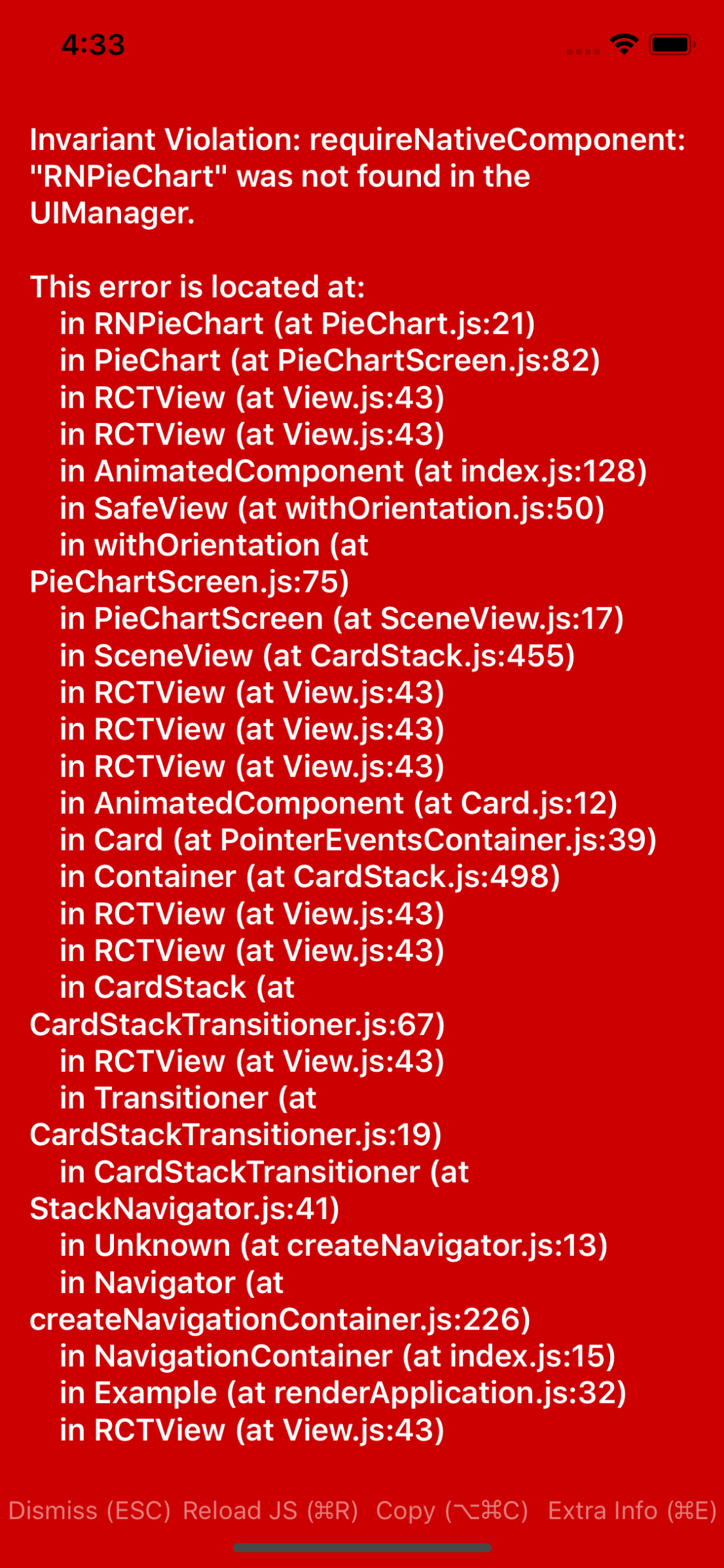 Invariant Violation Requirenativecomponent Rnpiechart Was Not Found In The Uimanager
