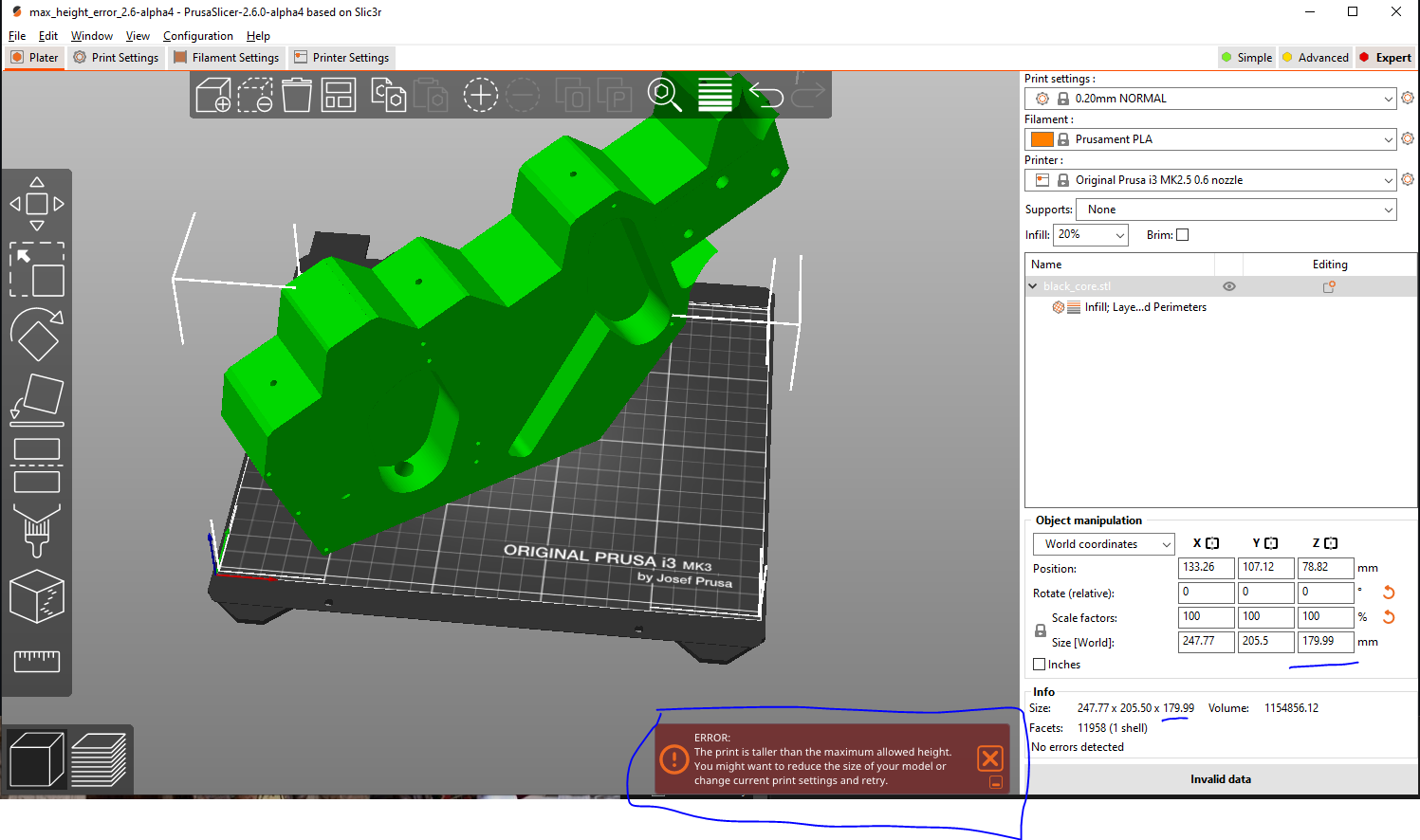 Max print height limited to 180mm on MK2S through MK2.5S presets on 2.6-alpha 3 & 4 · Issue ...