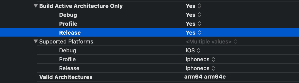 ignoring file building for iOS-armv7 but attempting to link with file built for iOS-arm64 ...