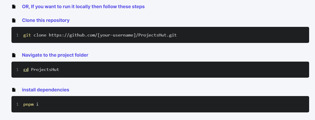[style]: code syntax highlighting on docs page · Issue #1039 · priyankarpal/ProjectsHut · GitHub
