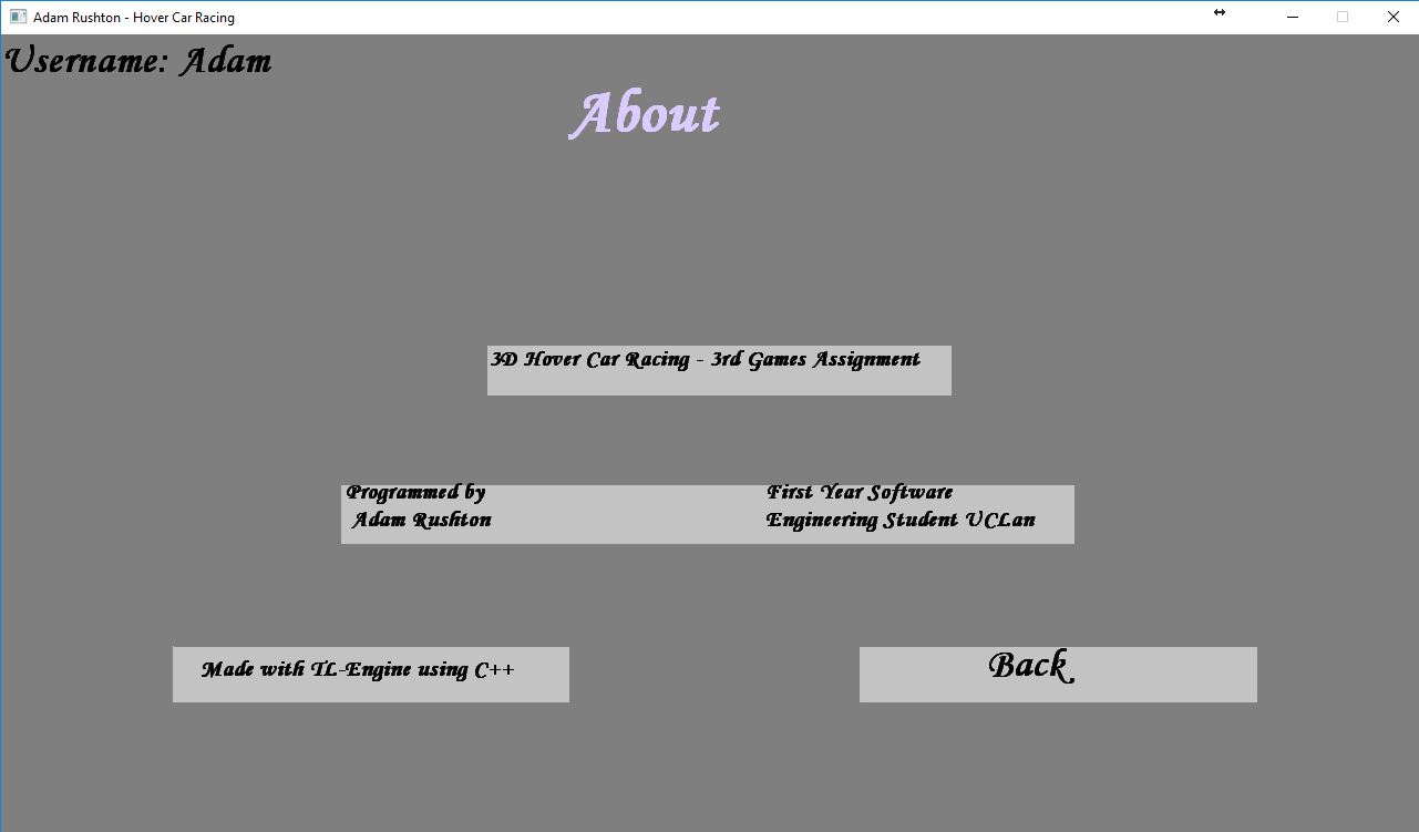 GitHub - adamrushton/Hover-Car-Racing-Game: C++ using TL Engine