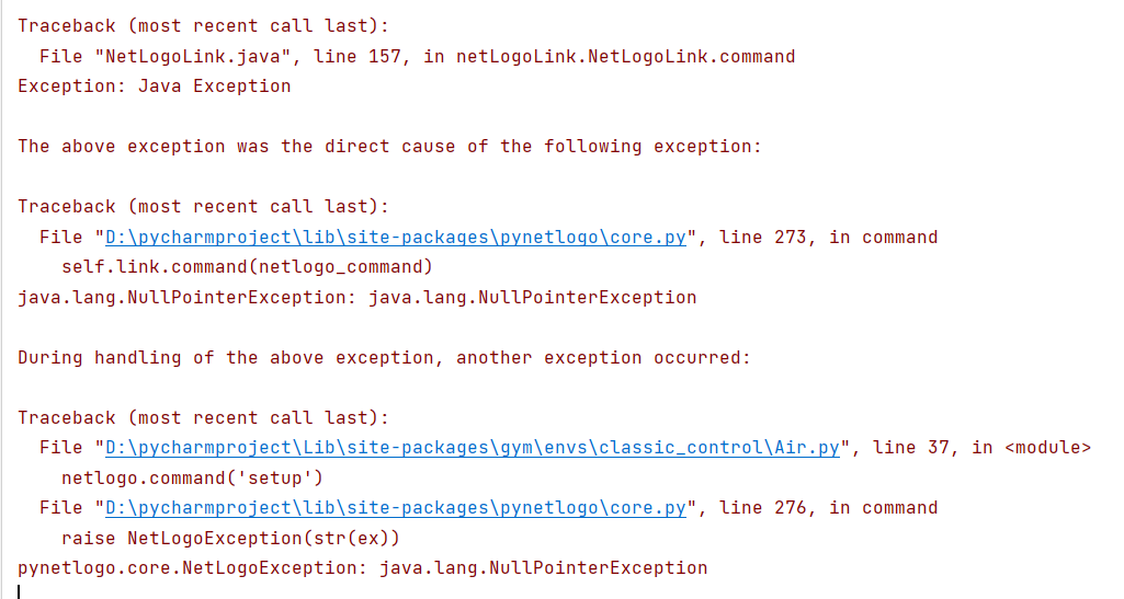 The Command method reports error. · Issue #76 · quaquel/pyNetLogo · GitHub