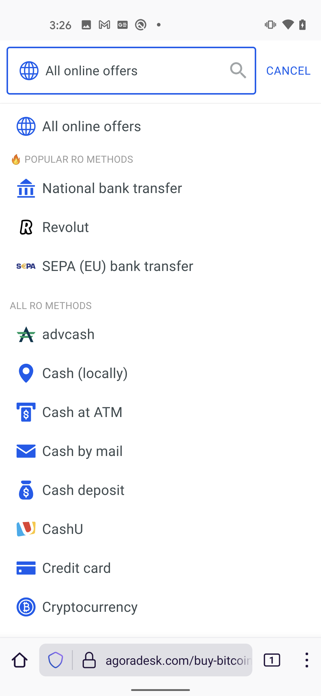 agoradesk.com - Missing icons for options in "All online offers" page ...