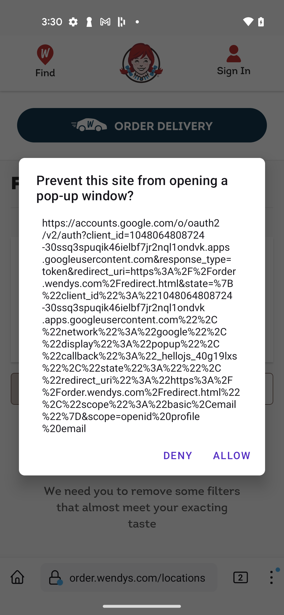 order.wendys.com - Unable to login with Google account · Issue #112353 · webcompat/web-bugs · GitHub