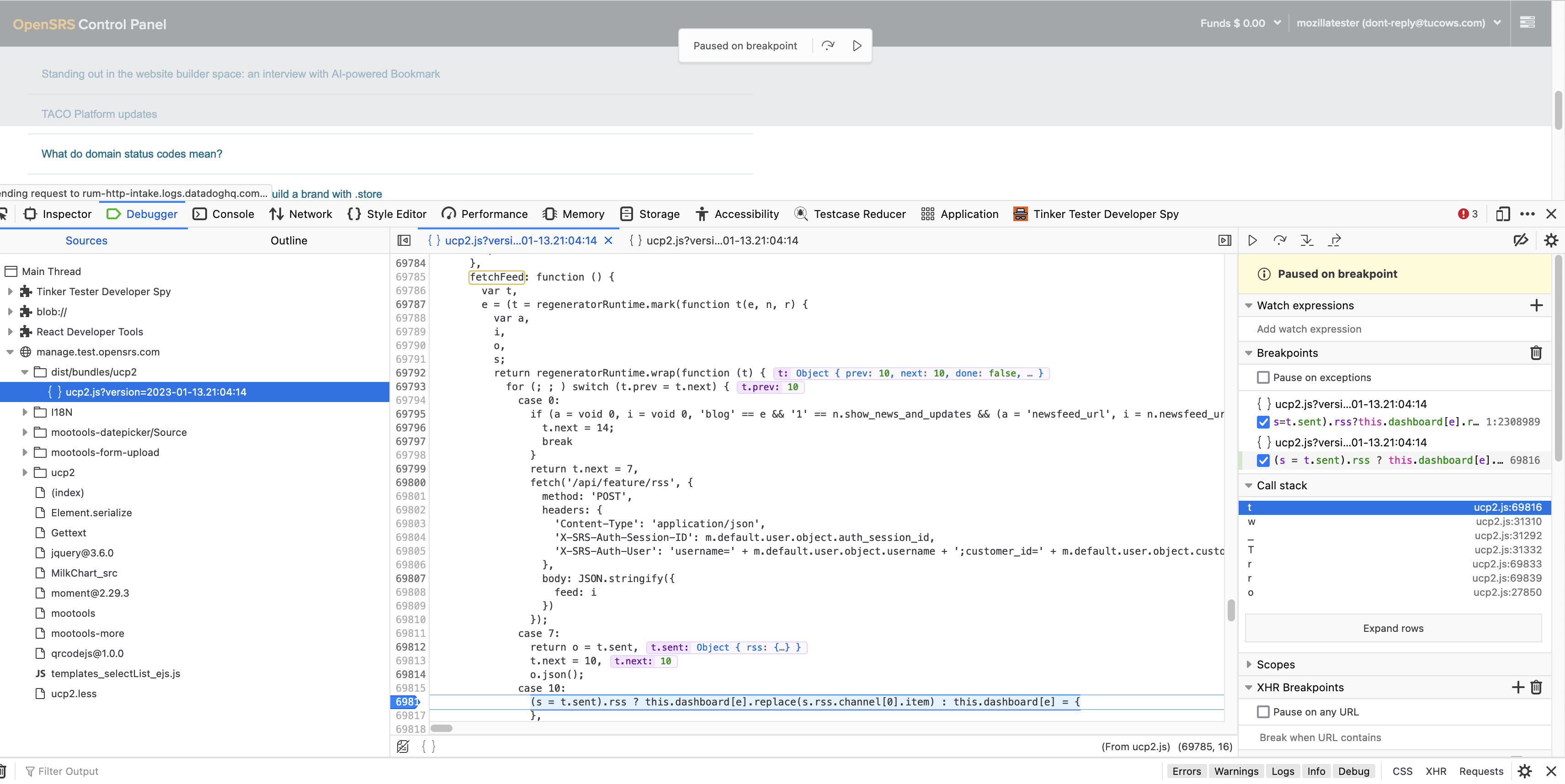 manage.test.opensrs.com - the news titles are not displayed correctly ...