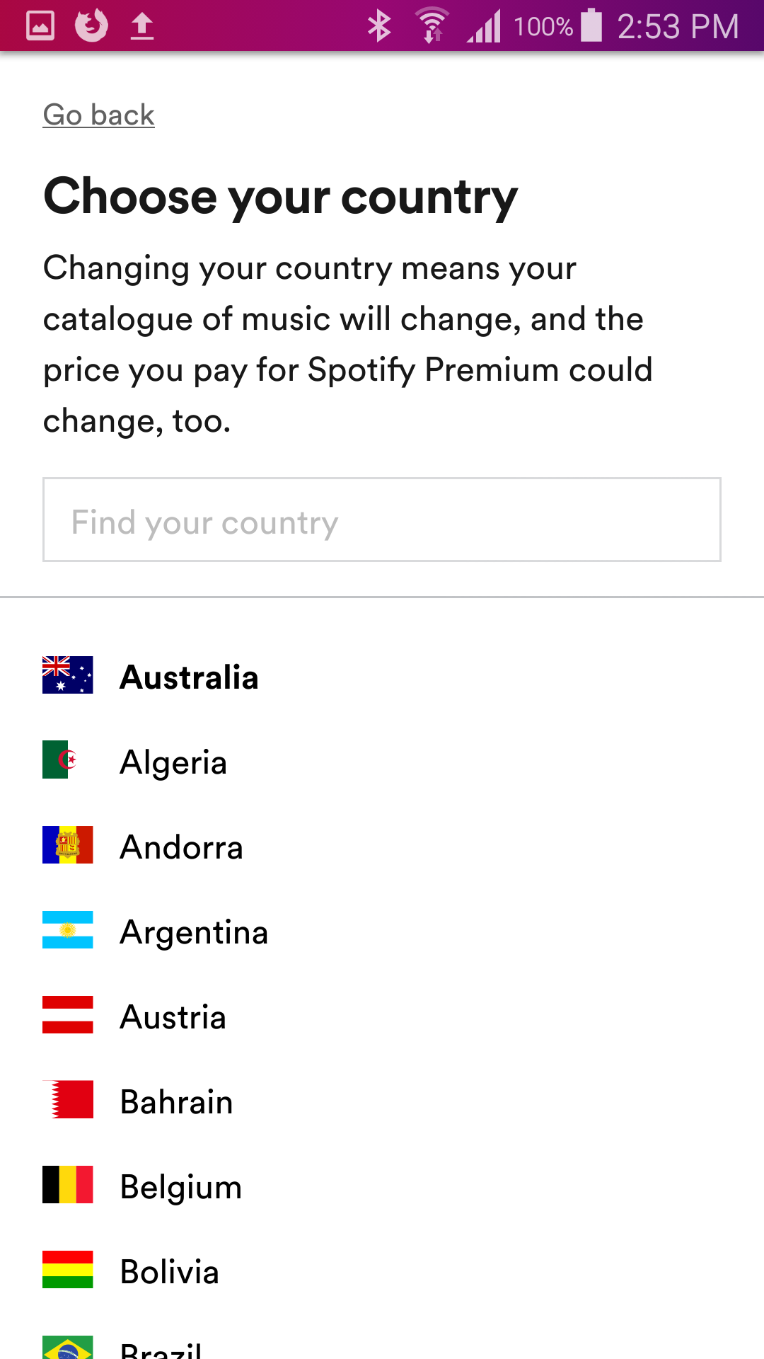 www.spotify.com - Unable to change the country in payment section ...