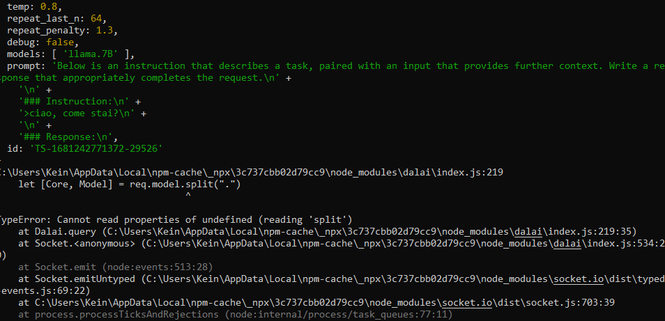 Problem Model --> query: { prompt: '/stop', models: [] } · Issue #381 · cocktailpeanut/dalai ...