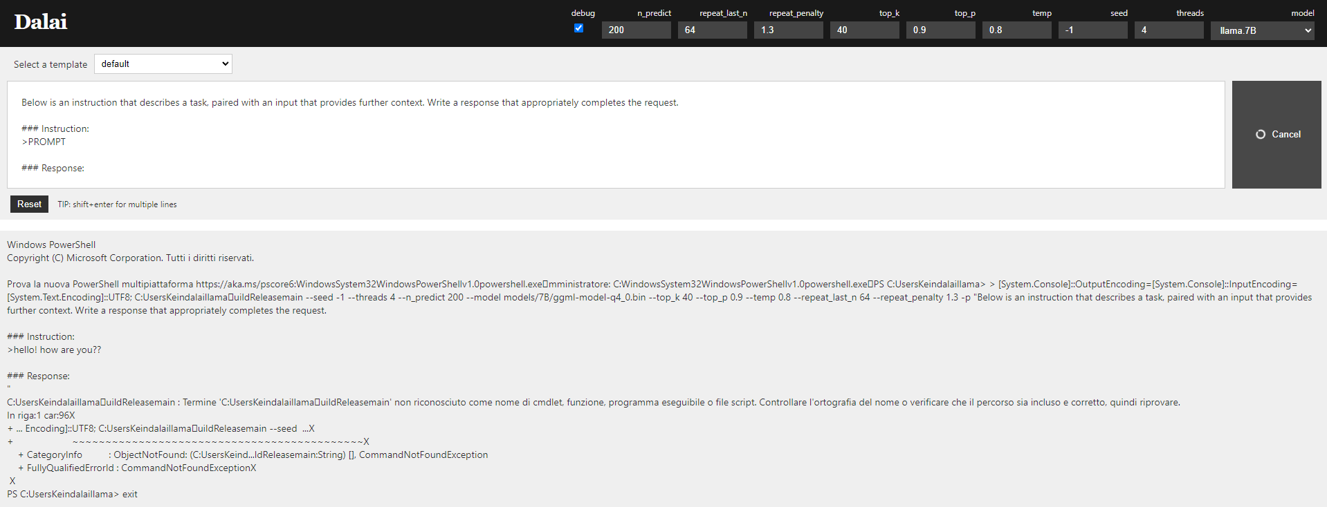 Problem Model --> query: { prompt: '/stop', models: [] } · Issue #381 · cocktailpeanut/dalai ...