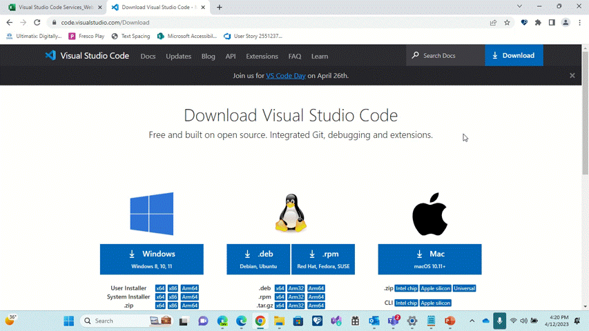 A11y_Visual Studio Code Service_Download_Download VS Code_Usability: Visually "See SHA-256 ...