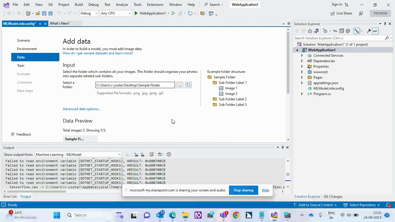 A11y_Model Builder_Image Classification_data_Usability: Narrator/NVDA not announcing the ...