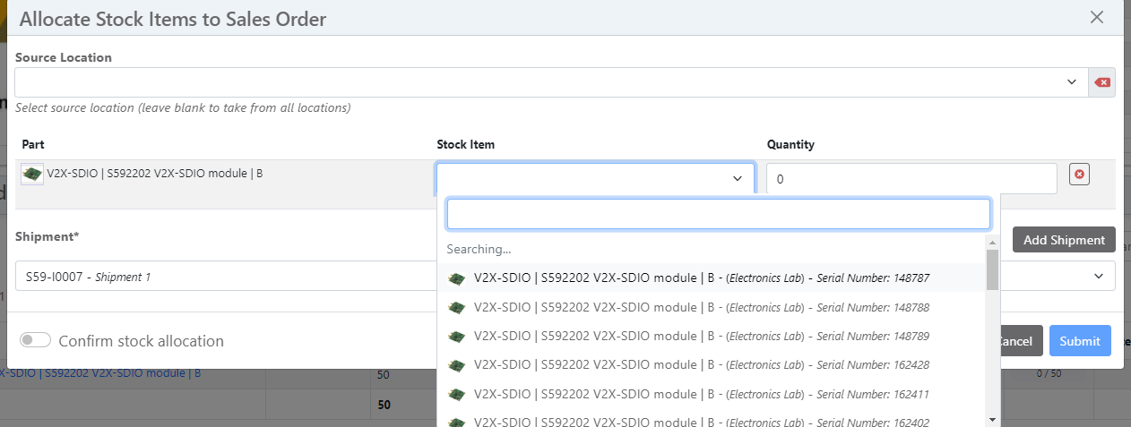 Sales order assigning serial number add selection box · Issue #4887 · inventree/InvenTree · GitHub