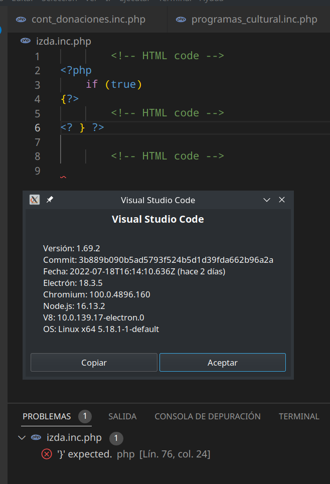 VSC shows an error when using PHP mixed with HTML · Issue #155730 ...