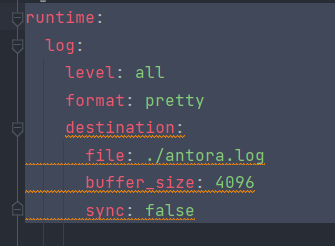 PyCharm highlighting of Antora playbook shows runtime.log.destination field as prohibited ...