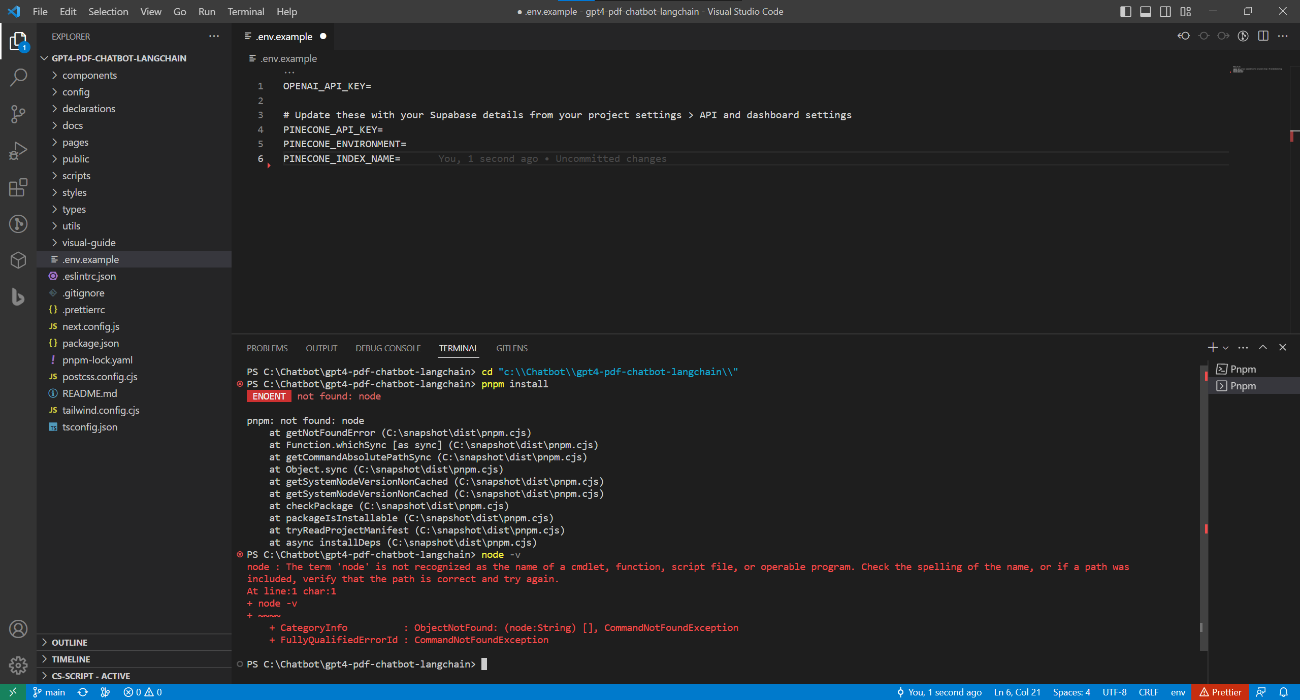 Issue running 'pnpm install' · Issue #160 · mayooear/ai-pdf-chatbot-langchain · GitHub