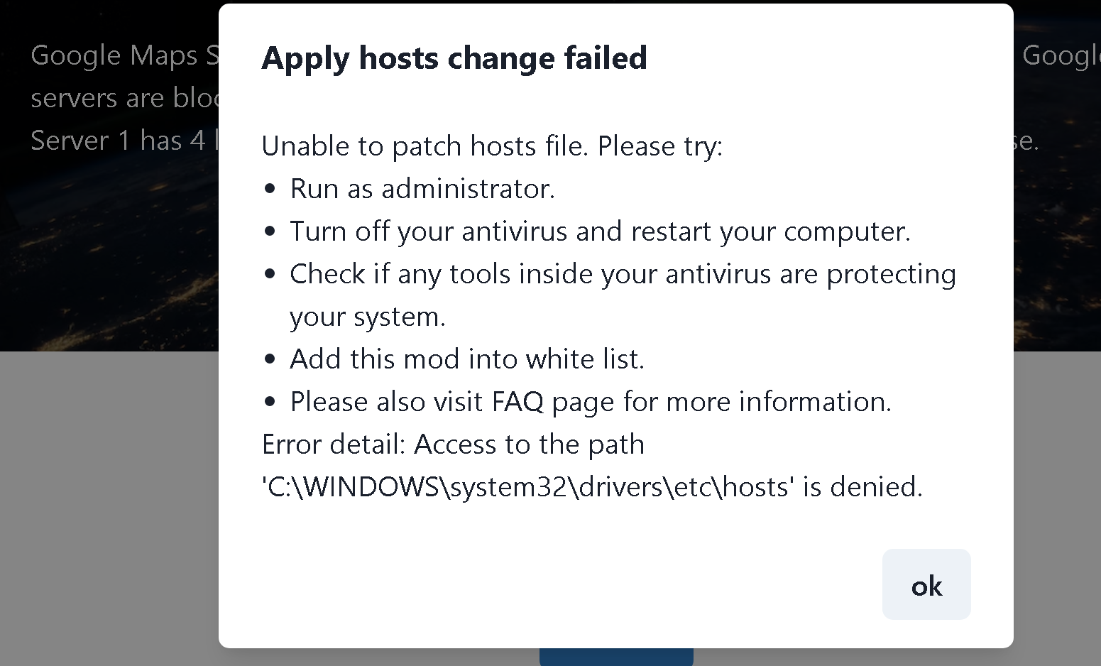 Apply hosts change failed · Issue #369 · derekhe/msfs2020-map-enhancement · GitHub
